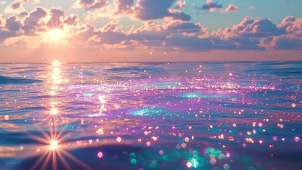 Magical Fantasy Fairytale Ocean Sea Beach Waves with Sparkling ...