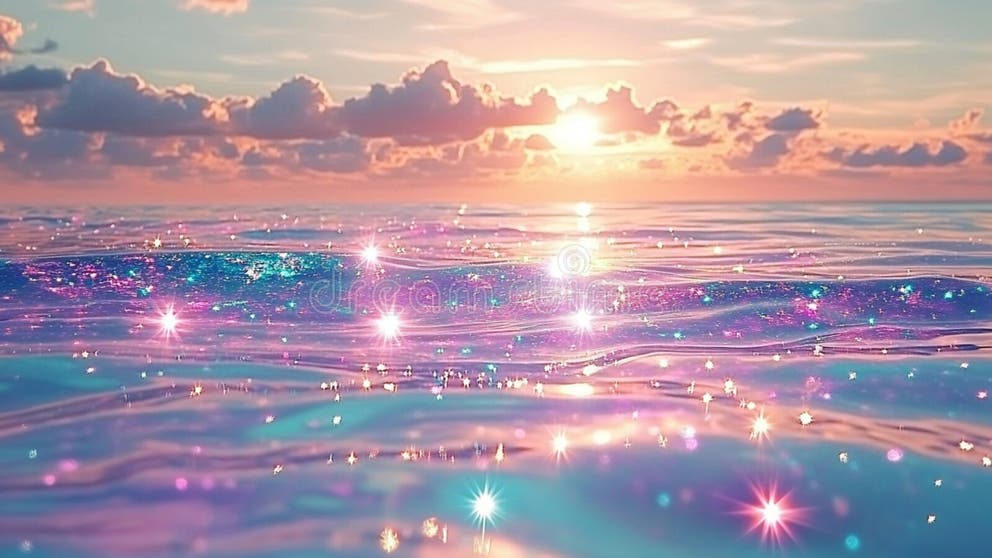 Magical Fantasy Fairytale Ocean Sea Beach Waves with Sparkling ...