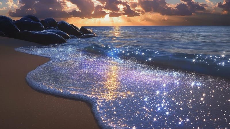 Magical Fantasy Fairytale Ocean Sea Beach Waves with Sparkling ...