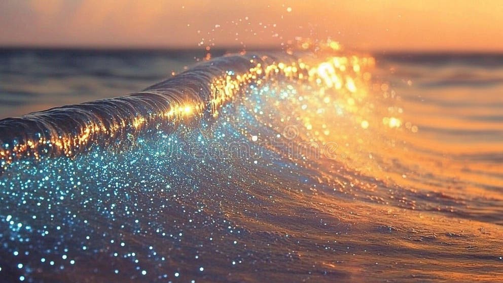Magical Fantasy Fairytale Ocean Sea Beach Waves with Sparkling ...