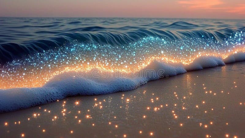 Magical Fantasy Fairytale Ocean Sea Beach Waves with Sparkling ...