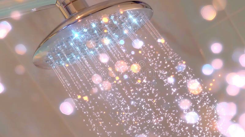 Pure Crystalline Water Coming Out of a Shower in a Bathroom with Tile ...