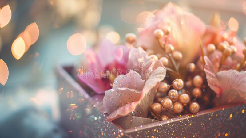 Feminine, Soft and Delicate Gift Box Decorated with Flowers in Pastel ...