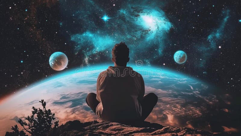Starseed Man Meditating Dreaming Stargazing in a Cosmic Galactic ...
