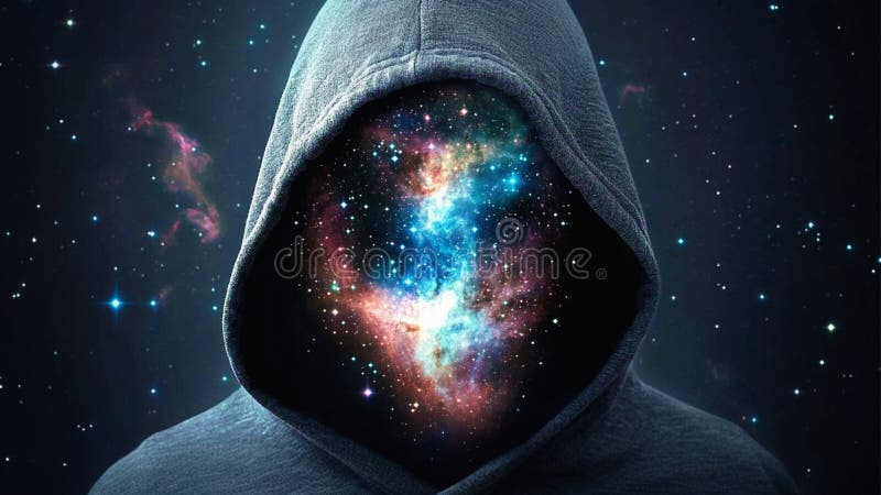 Mysterious Anonymous Hacker Man in a Hood in a Cosmic Galactic Universe ...