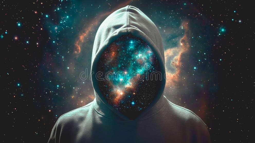 Mysterious Anonymous Hacker Man in a Hood in a Cosmic Galactic Universe ...
