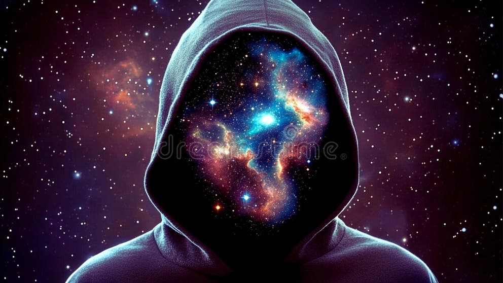 Mysterious Anonymous Hacker Man in a Hood in a Cosmic Galactic Universe ...