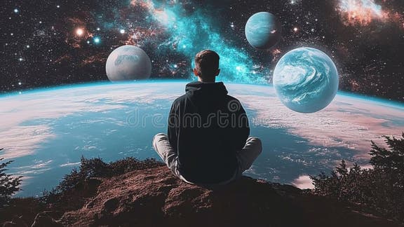 Starseed Man Meditating Dreaming Stargazing in a Cosmic Galactic ...
