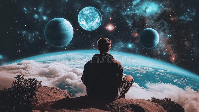 Starseed Man Meditating Dreaming Stargazing in a Cosmic Galactic ...