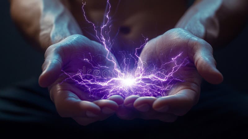 A Man Harnessing Electricity Electric Energy from the Palm of His Hands ...