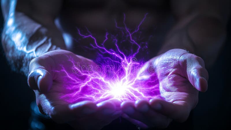 A Man Harnessing Electricity Electric Energy from the Palm of His Hands ...