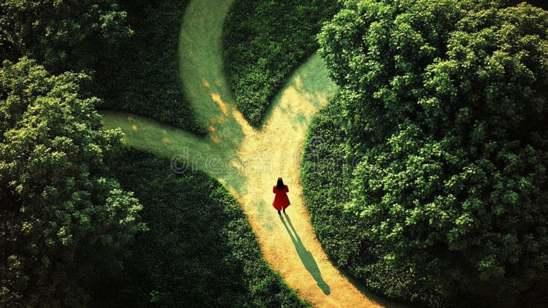Woman at a Fork in the Road (Crossroads), Intersection, Furcation ...