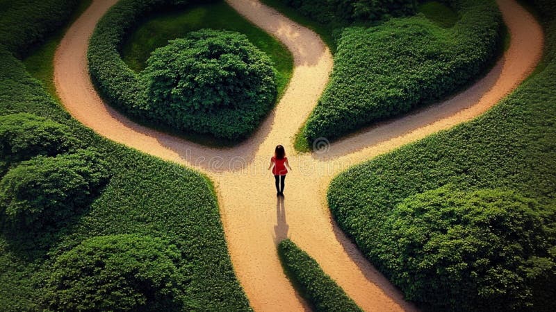 Woman at a Fork in the Road (Crossroads), Intersection, Furcation, Divergion, Path Choice, Life ...