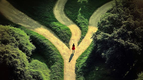 Woman at a Fork in the Road (Crossroads), Intersection, Furcation ...