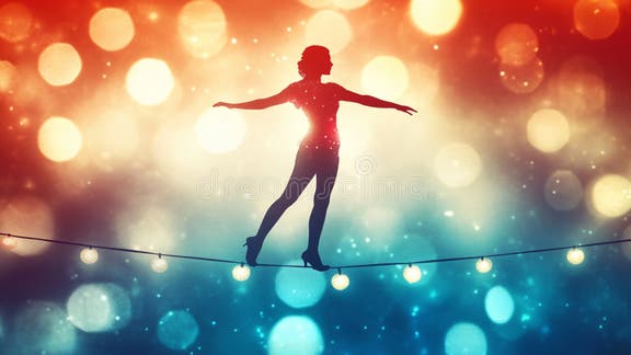 A Circus Acrobat Woman Gymnast Trapeze Artist Walking on a Tightrope ...