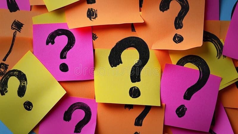 Interrogation Marks Points Drawn on Colorful Post it Notes (Uncertainty ...
