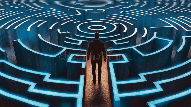 A Confused Lost Man in an Entangled Convoluted Maze Labyrinth Corridors ...