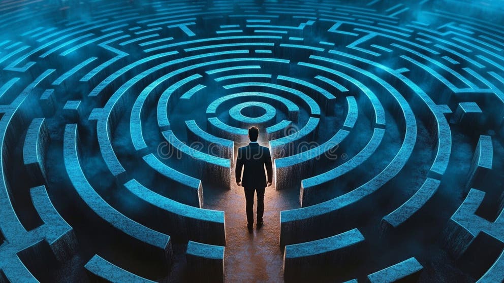 A Confused Lost Man in an Entangled Convoluted Maze Labyrinth Corridors ...