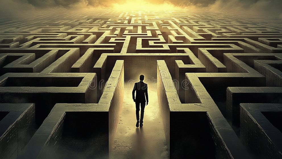 A Confused Lost Man in an Entangled Convoluted Maze Labyrinth Corridors ...