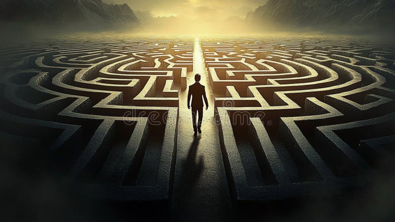 A Confused Lost Man in an Entangled Convoluted Maze Labyrinth Corridors ...