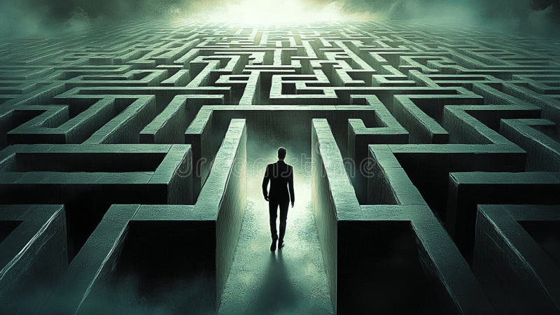 A Confused Lost Man in an Entangled Convoluted Maze Labyrinth Corridors ...