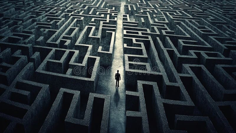 A Confused Lost Man in an Entangled Convoluted Maze Labyrinth Corridors ...