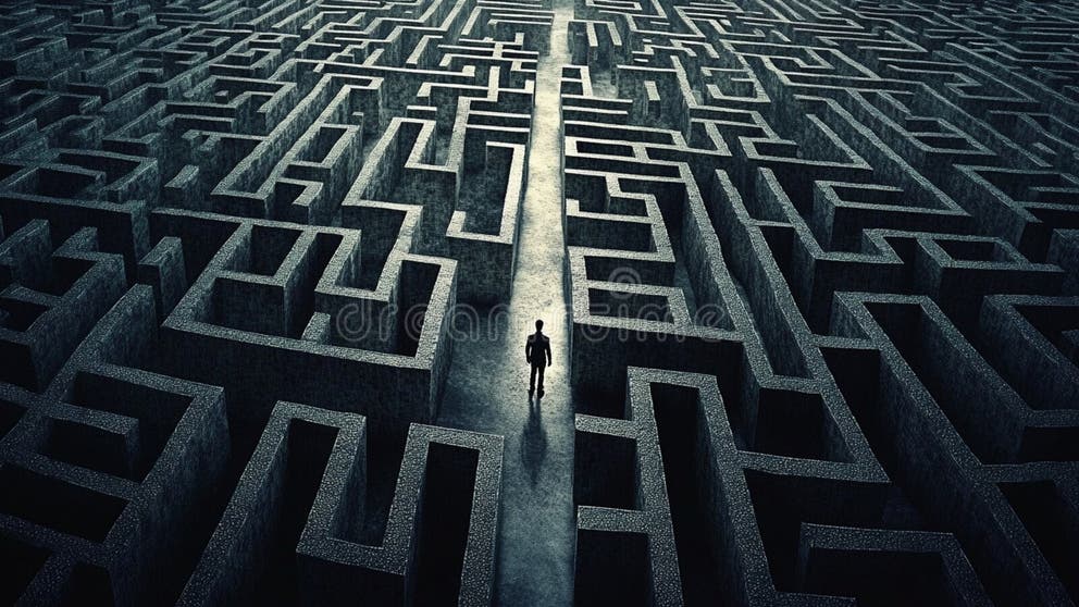 A Confused Lost Man in an Entangled Convoluted Maze Labyrinth Corridors ...