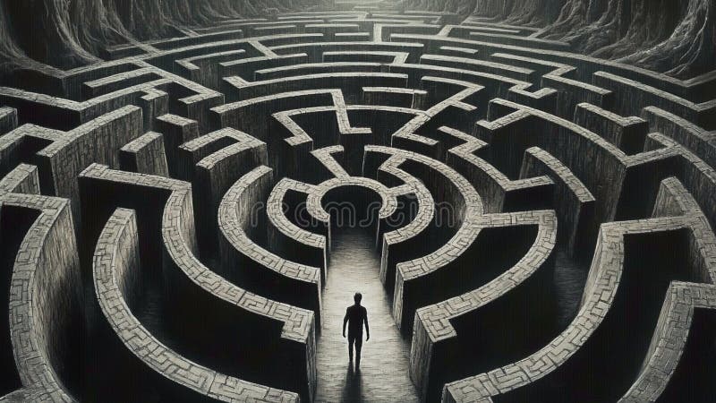 A Confused Lost Man in an Entangled Convoluted Maze Labyrinth Corridors ...