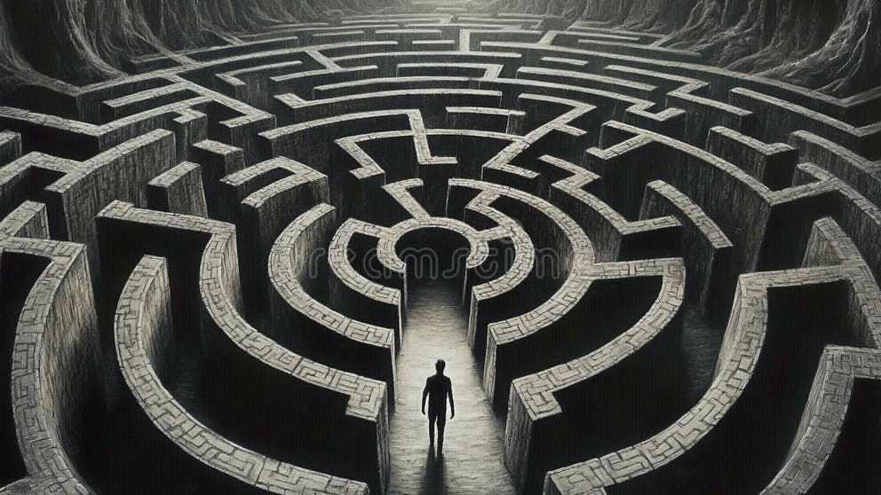 A Confused Lost Man in an Entangled Convoluted Maze Labyrinth Corridors ...