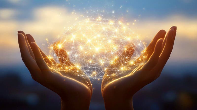 Hands Holding a Glowing Golden Sacred Celestial Geometry Symbol with ...