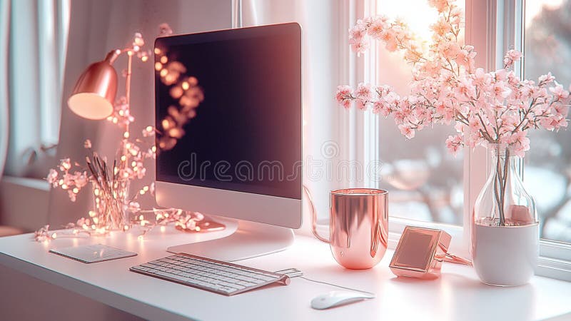 A Computer Desk with PC Monitor (Similar To a Mac), Keyboard, Mouse ...