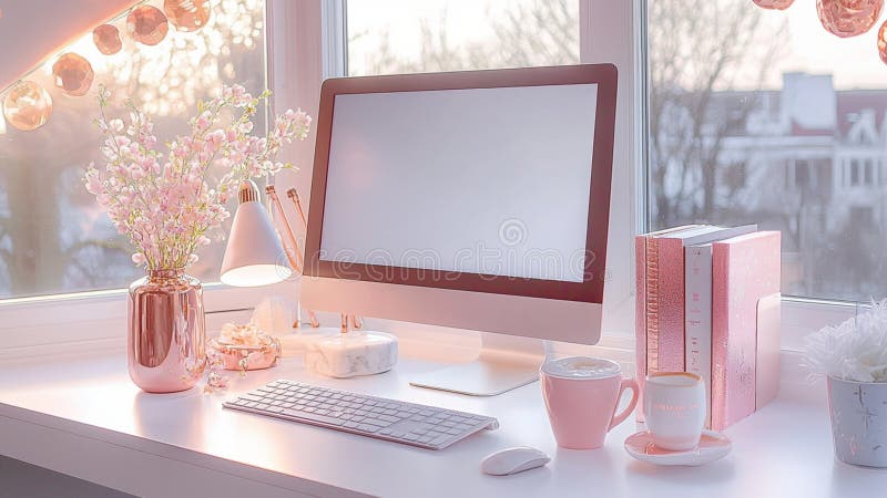 A Computer Desk with PC Monitor (Similar To a Mac), Keyboard, Mouse ...