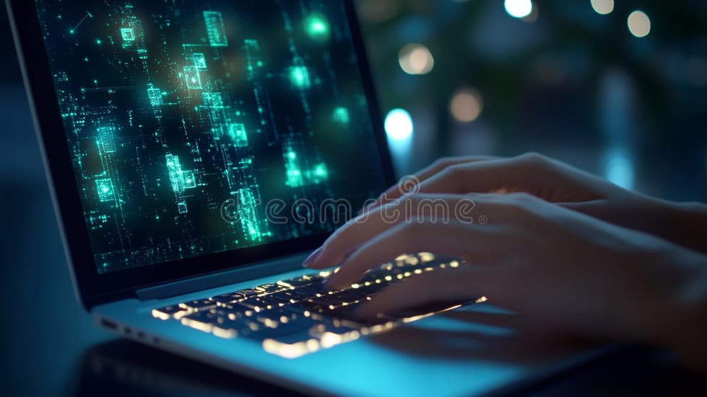 Female Fingers Writing Typing on a Computer Laptop Notebook Keyboard ...