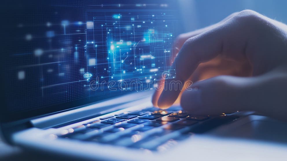 Hacker Man Typing on a Laptop Notebook Keyboard Hacking an Internet ...