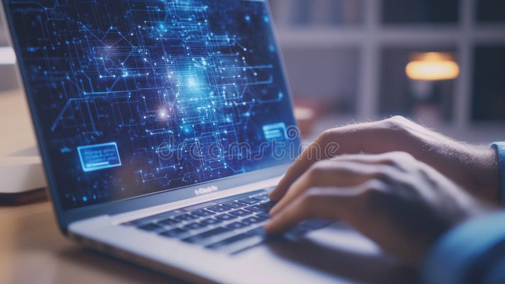 Hacker Man Typing on a Laptop Notebook Keyboard Hacking an Internet ...