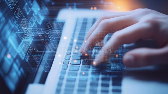 Hacker Man Typing on a Laptop Notebook Keyboard Hacking an Internet ...