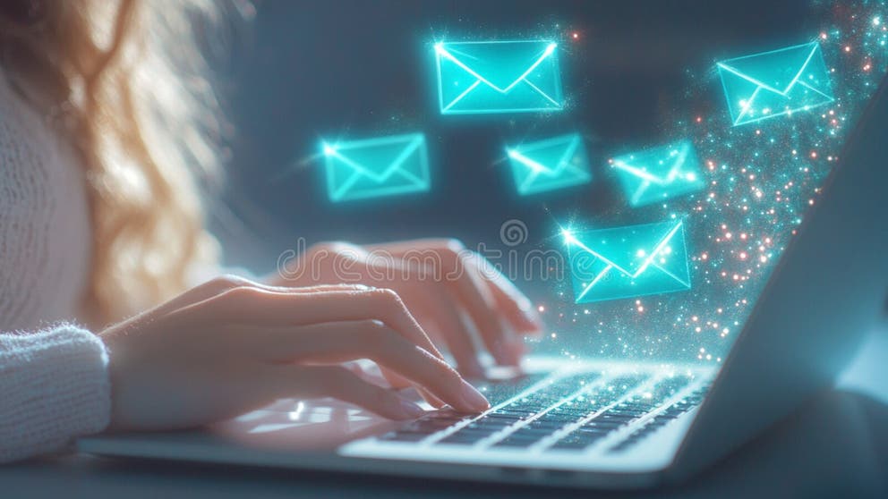 Woman Sending EMail Electronic Message Correspondence on the Internet ...