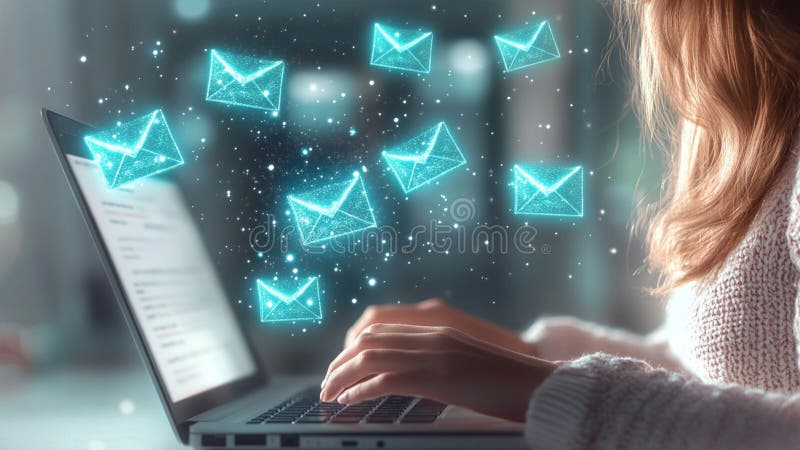 Woman Sending EMail Electronic Message Correspondence on the Internet ...