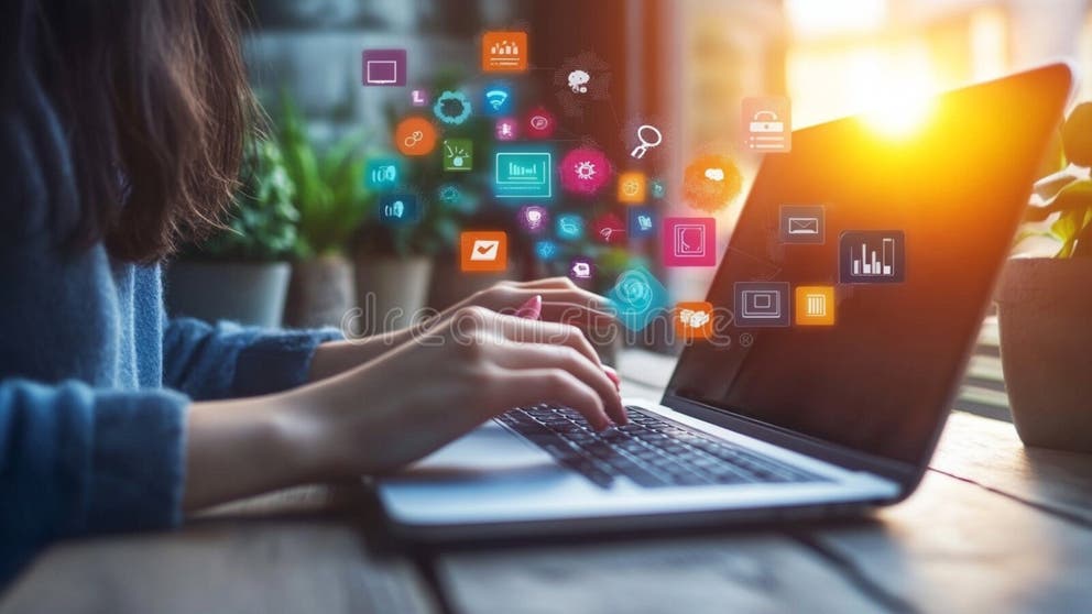 Woman Sending EMail Electronic Message Correspondence on the Internet ...