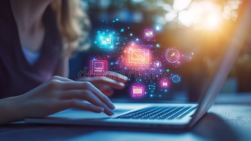 Woman Sending EMail Electronic Message Correspondence on the Internet ...