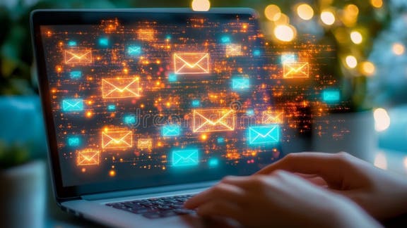 Woman Sending EMail Electronic Message Correspondence on the Internet ...