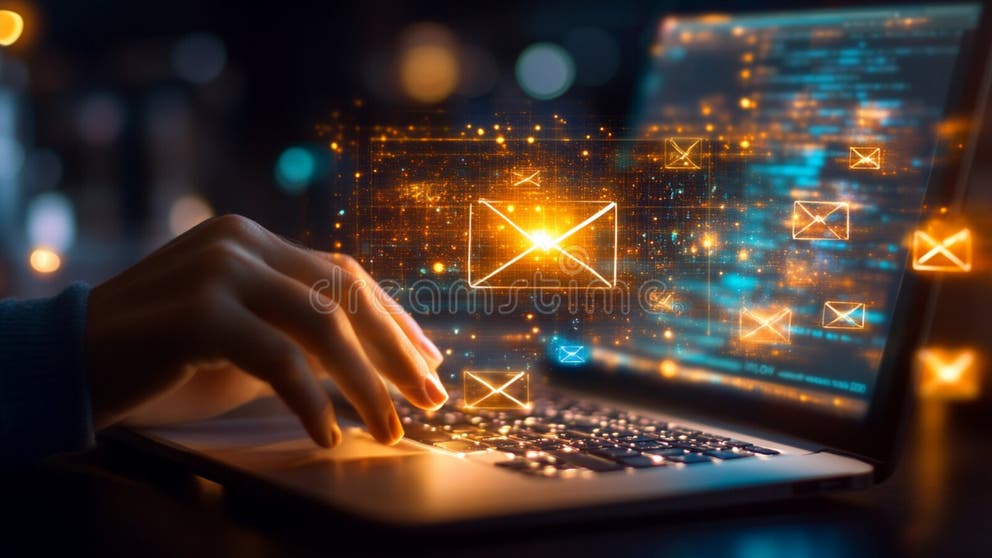 Woman Sending EMail Electronic Message Correspondence on the Internet ...