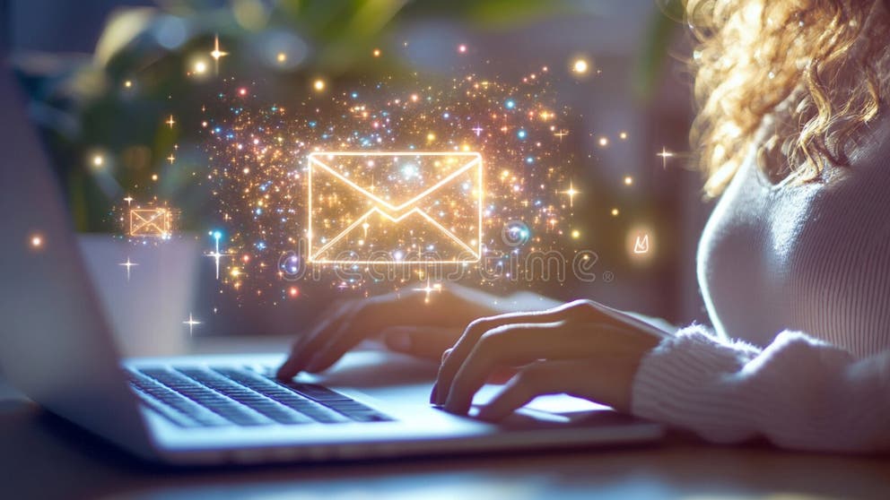 Woman Sending EMail Electronic Message Correspondence on the Internet ...