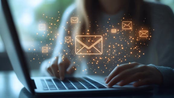 Woman Sending EMail Electronic Message Correspondence on the Internet ...