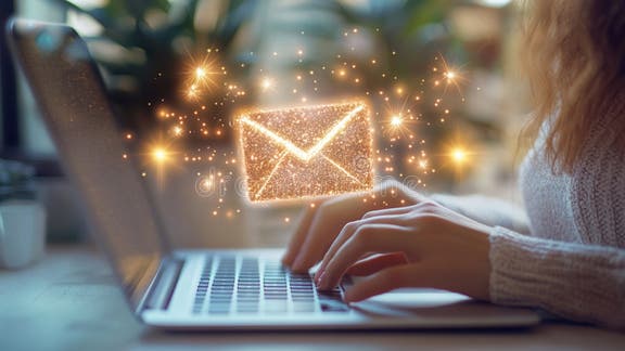 Woman Sending EMail Electronic Message Correspondence on the Internet ...