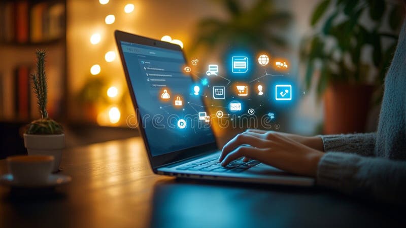 A High Tech Futuristic Laptop Notebook with an Overlay of Holographic ...