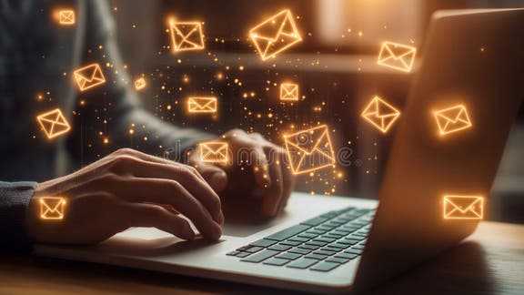 Man Sending EMail Electronic Message Correspondence on the Internet on ...