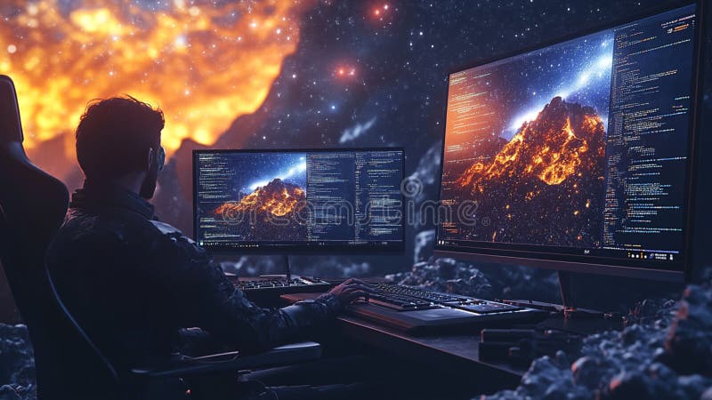 A Nerd Geek Man Playing Action Adventure Shooting Console Computer ...