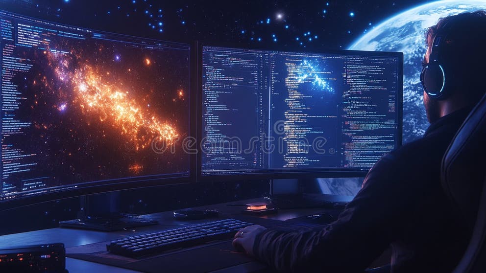 A Nerd Geek Man Playing Action Adventure Shooting Console Computer ...