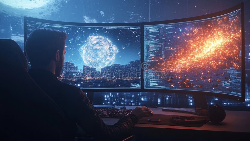 A Nerd Geek Man Playing Action Adventure Shooting Console Computer ...